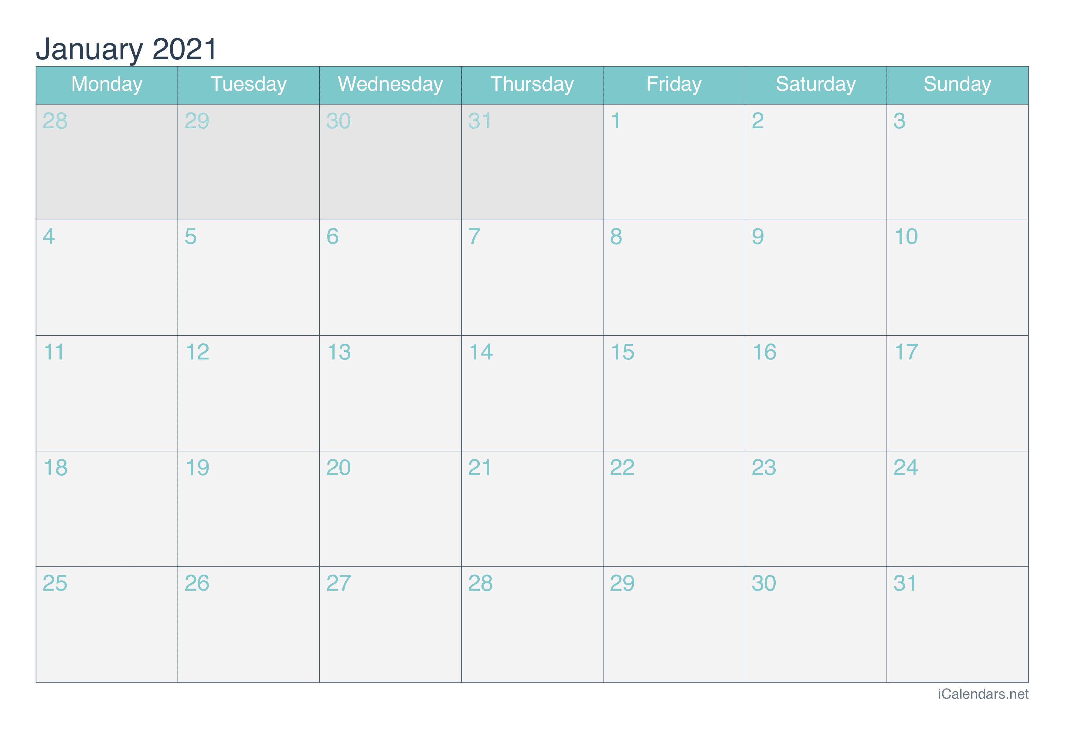 2021 Printable Calendar - PDF or Excel