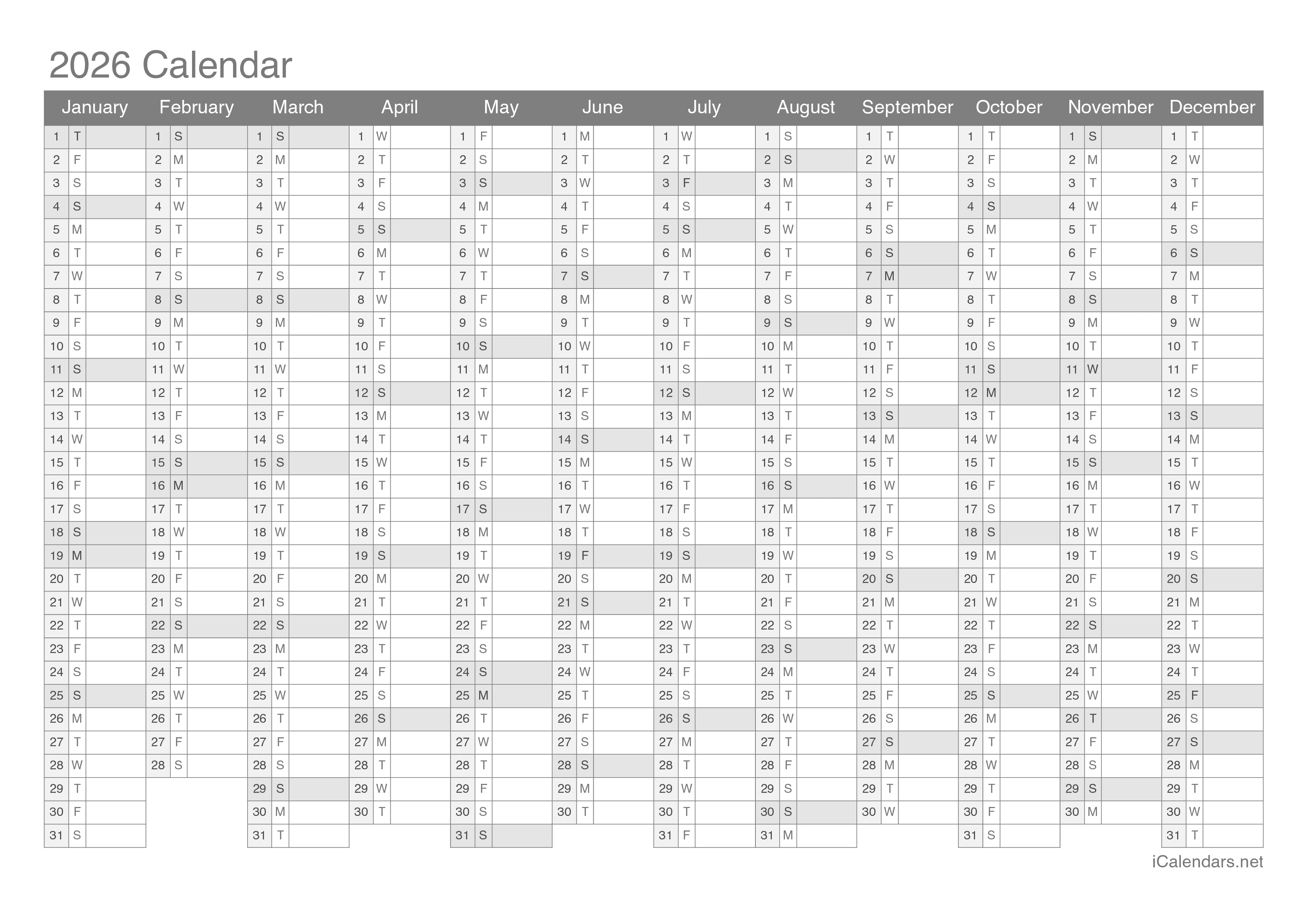 2026 Printable Calendar PDF Or Excel 2026 Printable Calendar PDF Or Excel