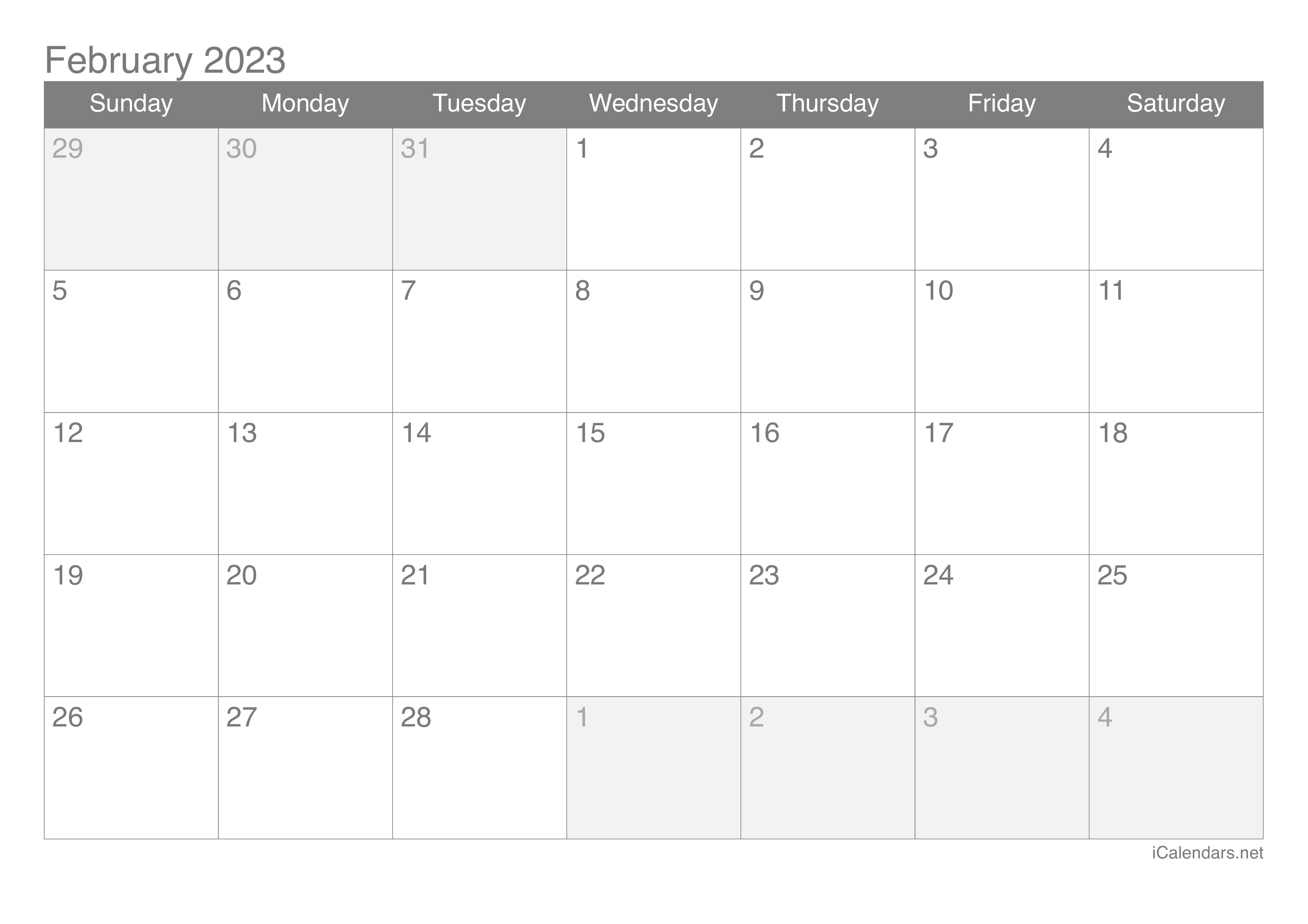 February 2023 Printable Calendar Icalendars