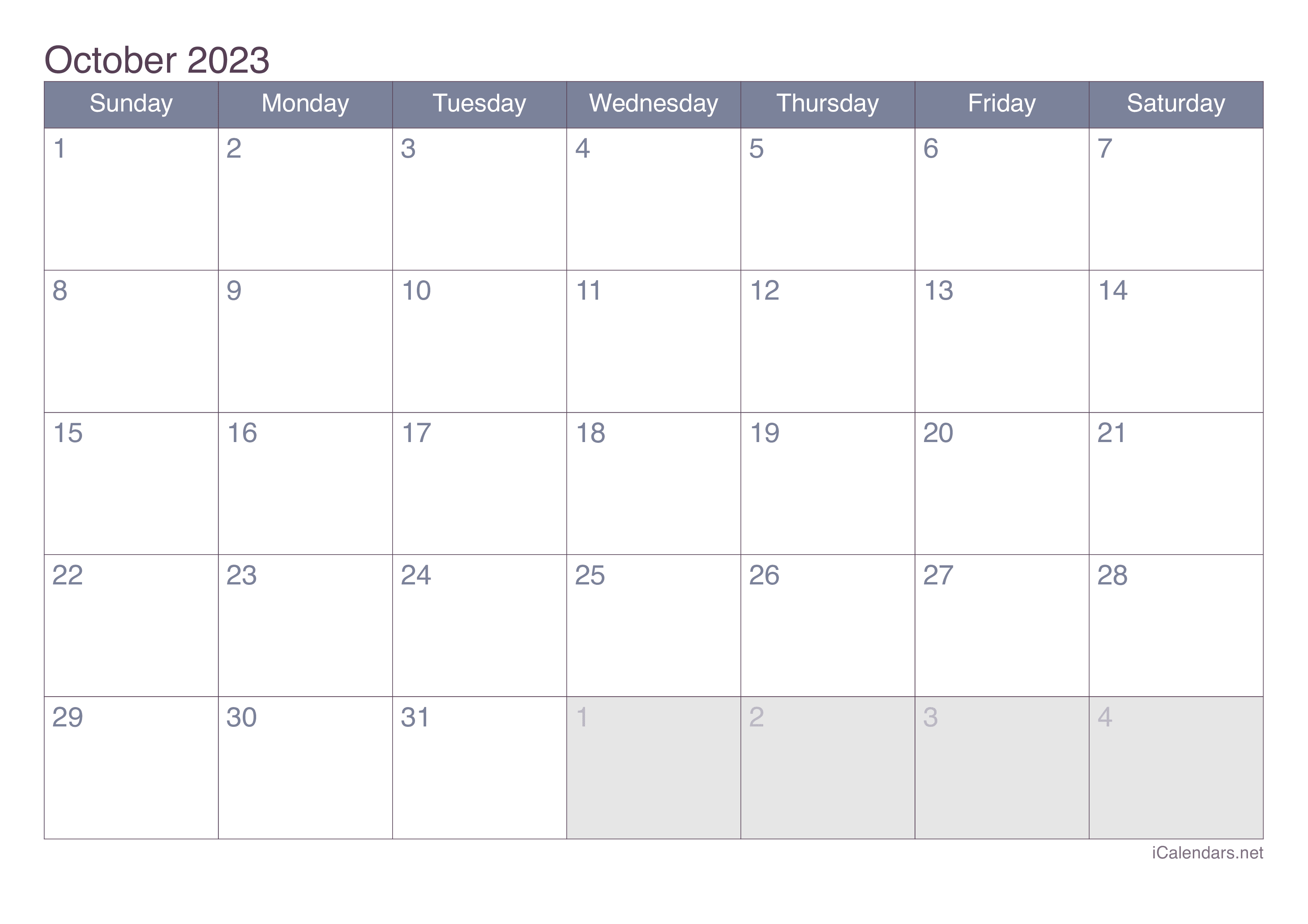 October 2023 Printable Calendar Icalendars